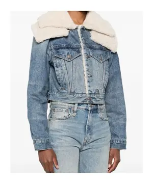 R13 Long Sleeve Denim Jacket With Wool Collar