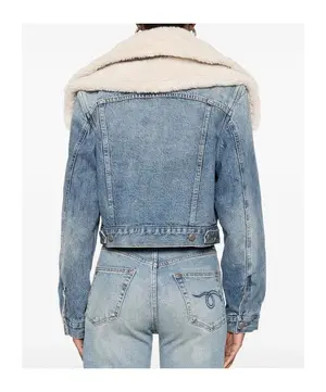 R13 Long Sleeve Denim Jacket With Wool Collar