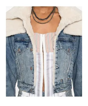 R13 Long Sleeve Denim Jacket With Wool Collar