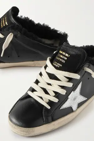 GOLDEN GOOSE Super-star Sabot Distressed Shearling-lined Leather Slip-on Sneakers