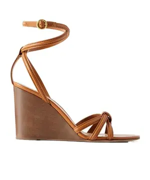 GIANVITO ROSSI Leather Wedge Sandals With Wooden Heel