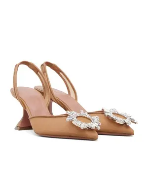 Amina Muaddi Begum Mesh Sling 70 Pointed-toe High-heeled Sandals - Latte