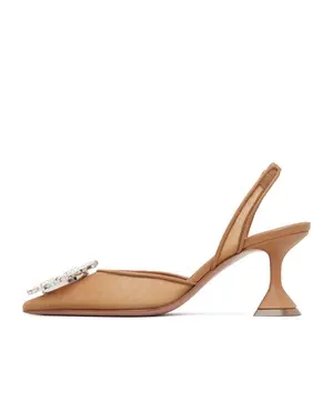 Amina Muaddi Begum Mesh Sling 70 Pointed-toe High-heeled Sandals - Latte