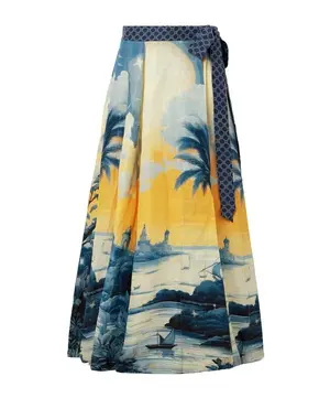 Camilla Embellished Printed Linen And Silk-blend Maxi Wrap Skirt