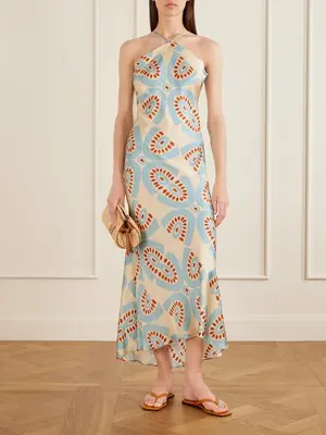 Themis Z Thaleia Printed Silk-satin Halterneck Maxi Dress