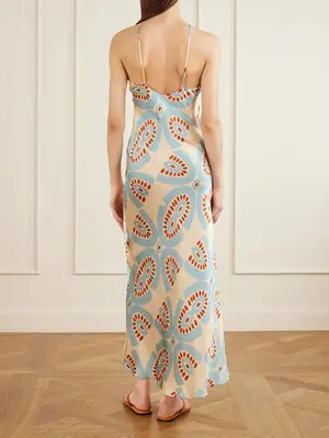 Themis Z Thaleia Printed Silk-satin Halterneck Maxi Dress