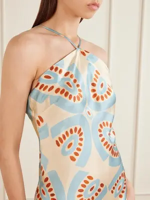 Themis Z Thaleia Printed Silk-satin Halterneck Maxi Dress