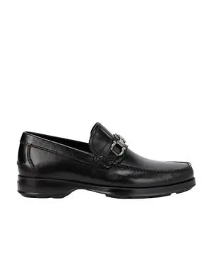 FERRAGAMO Leather Horsebit Loafers - Black