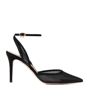 GIANVITO ROSSI 85 Suede-trimmed Mesh Pumps - Black
