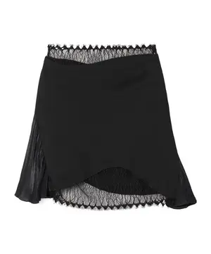 Victoria Beckham Pleated Lace And Chiffon Trimmed Satin-crepe Mini Skirt - Black