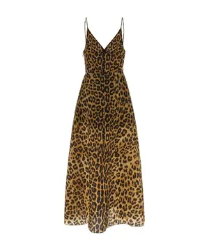 Alberta Ferretti Leopard Print V-neck Maxi Dress