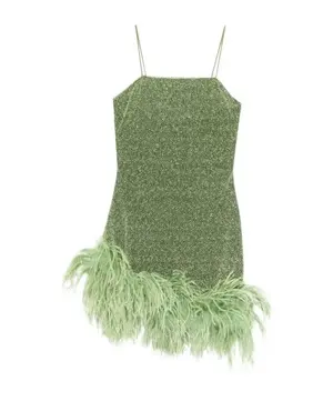 Oseree Lumiere Feather-trim Mini Dress