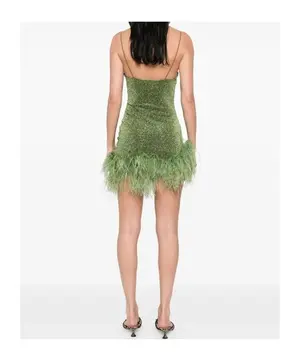 Oseree Lumiere Feather-trim Mini Dress