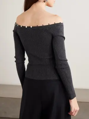Staud Keaton Off-the-shoulder Ribbed Knit Cardigan