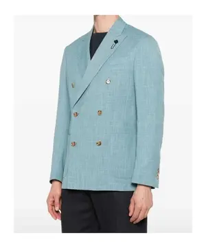 LARDINI Double-breasted Wool Blazer - Blue