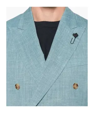 LARDINI Double-breasted Wool Blazer - Blue