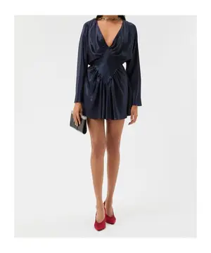 Versace Draped V-neck Mini Dress - Navy