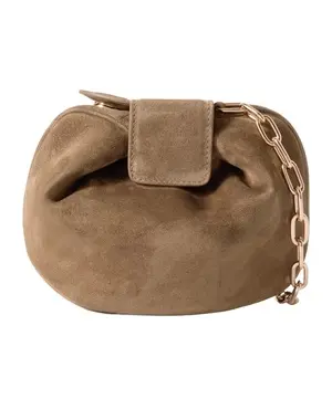 Gabriela Hearst Soft Demi Suede Clutch With Gold Tone Chain - Brown