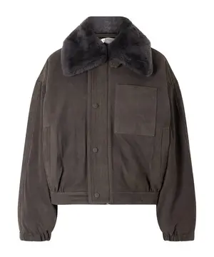 Victoria Beckham Shearling-trimmed Nubuck Bomber Jacket