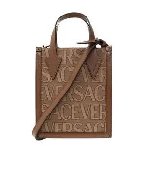 Versace Allover Logo Crossbody Bag - Brown