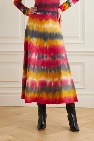 Gabriela Hearst Ella Pleated Tie-dye Cashmere Midi Skirt - Red