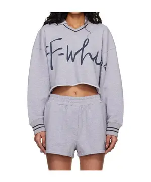 Off-White Logo Print V-neck Cropped Sweatshirt - Grey