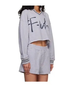 Off-White Logo Print V-neck Cropped Sweatshirt - Grey