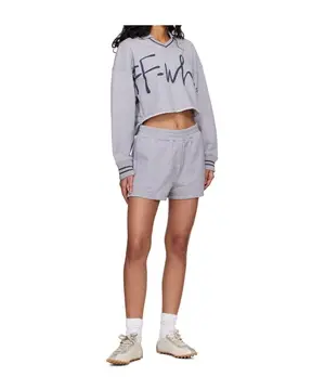 Off-White Logo Print V-neck Cropped Sweatshirt - Grey