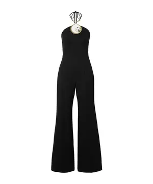 AREA Crystal Embellished Halterneck Jumpsuit - Black