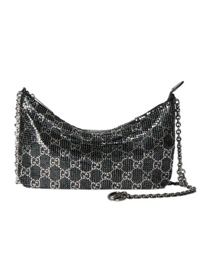 Gucci Metallic Evening Bag With Charm - Black/silver