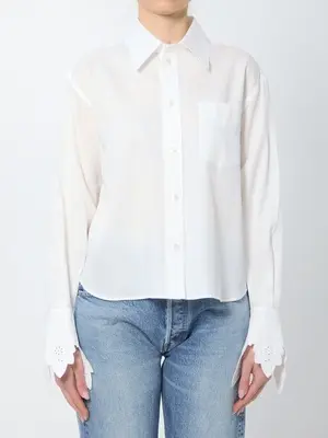 Celine Cropped Cotton Poplin Shirt With Embroidered Cuffs