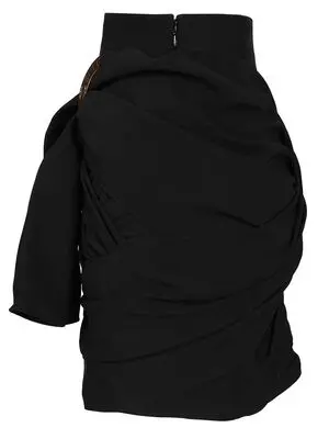 Celine Pleated Midi Skirt With Logo Ring Detail - Black