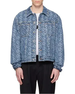 LANVIN Patterned Logo Patch Denim Jacket - Blue