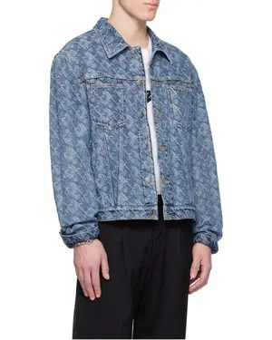 LANVIN Patterned Logo Patch Denim Jacket - Blue