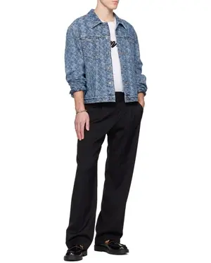 LANVIN Patterned Logo Patch Denim Jacket - Blue