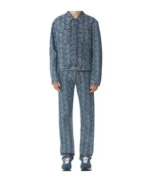 LANVIN Patterned Logo Patch Denim Jacket - Blue