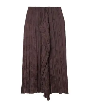 Staud Mai Draped Pleated Satin Midi Skirt
