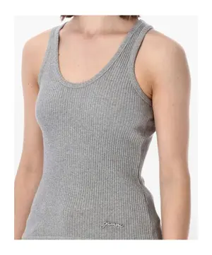 GANNI Ribbed Crewneck Tank Top - Grey
