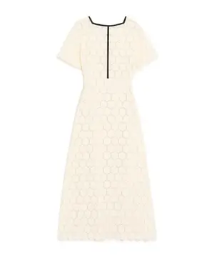 Valentino Garavani Midi Dress In Fleurs À Jours Cotton - White
