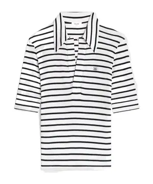 Celine Striped Silk Jersey Polo Shirt - Gray/black