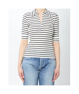 Celine Striped Silk Jersey Polo Shirt