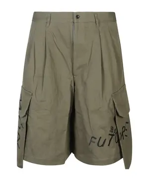 Comme Des Garçons Wide Leg Cargo Shorts With Graphic Print