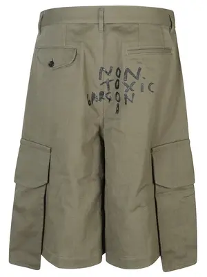 Comme Des Garçons Wide Leg Cargo Shorts With Graphic Print