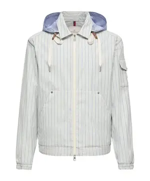 Moncler Striped Poplin Shirt Jacket With Zip Closure - Light Blue