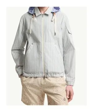 Moncler Striped Poplin Shirt Jacket With Zip Closure - Light Blue