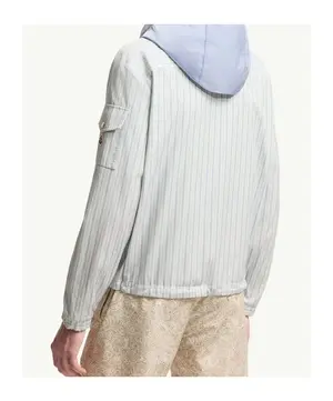 Moncler Striped Poplin Shirt Jacket With Zip Closure - Light Blue