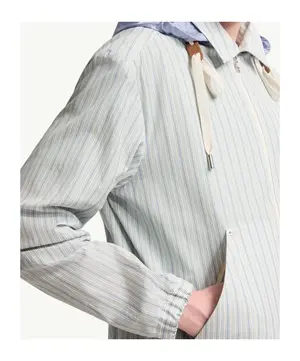 Moncler Striped Poplin Shirt Jacket With Zip Closure - Light Blue