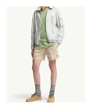 Moncler Striped Poplin Shirt Jacket With Zip Closure - Light Blue