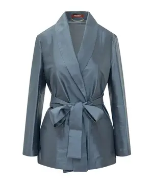 Max Mara Belted Silk Blazer - Gray