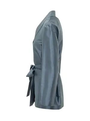 Max Mara Belted Silk Blazer - Gray